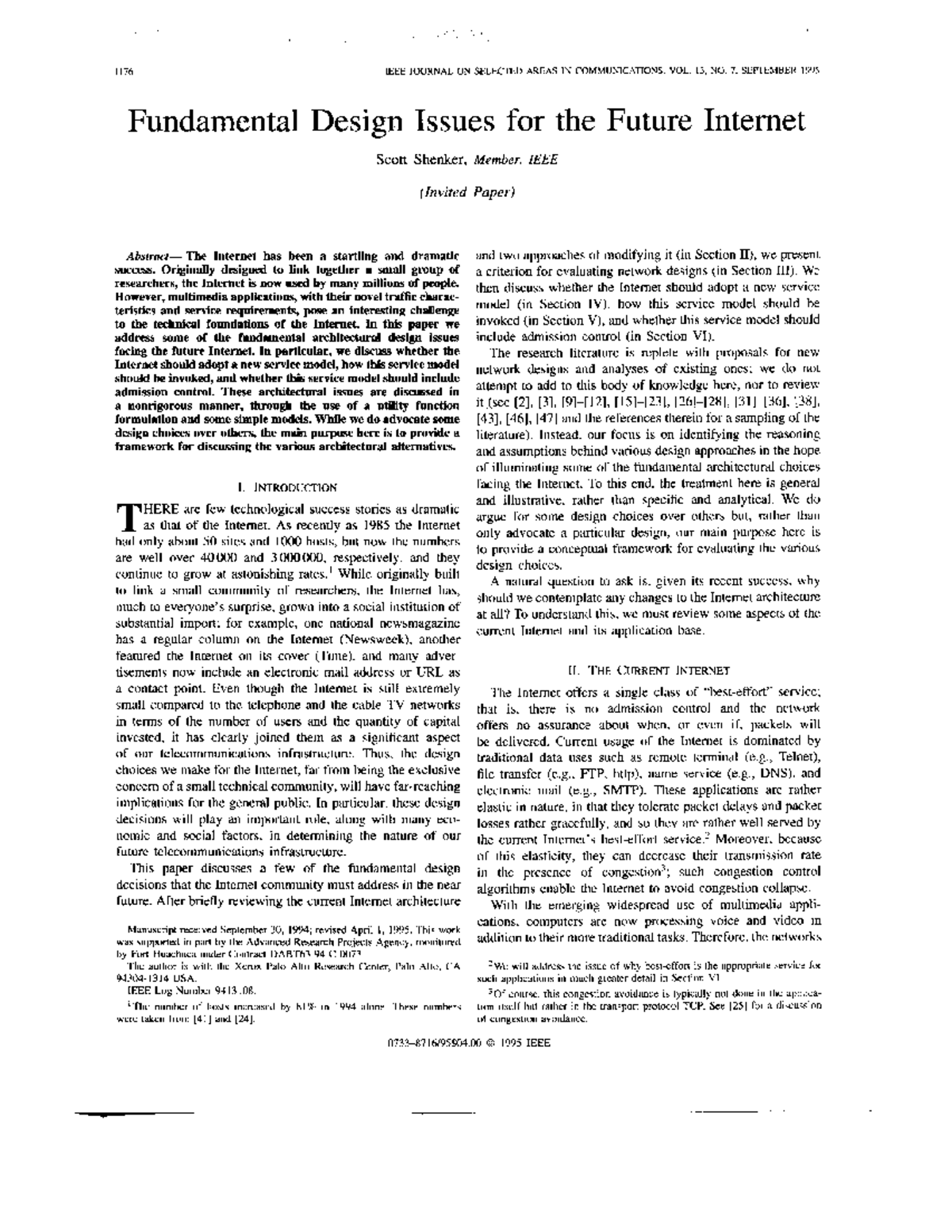 Fundamental Design Issues for Future Internet (JOURNAL ON SELECTED ...