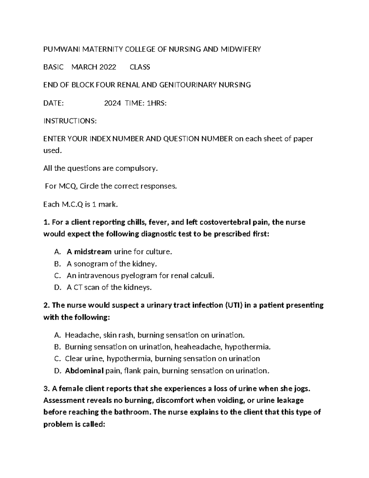 Block 4 - Renal and genital urinary tract disorders - PUMWANI MATERNITY ...