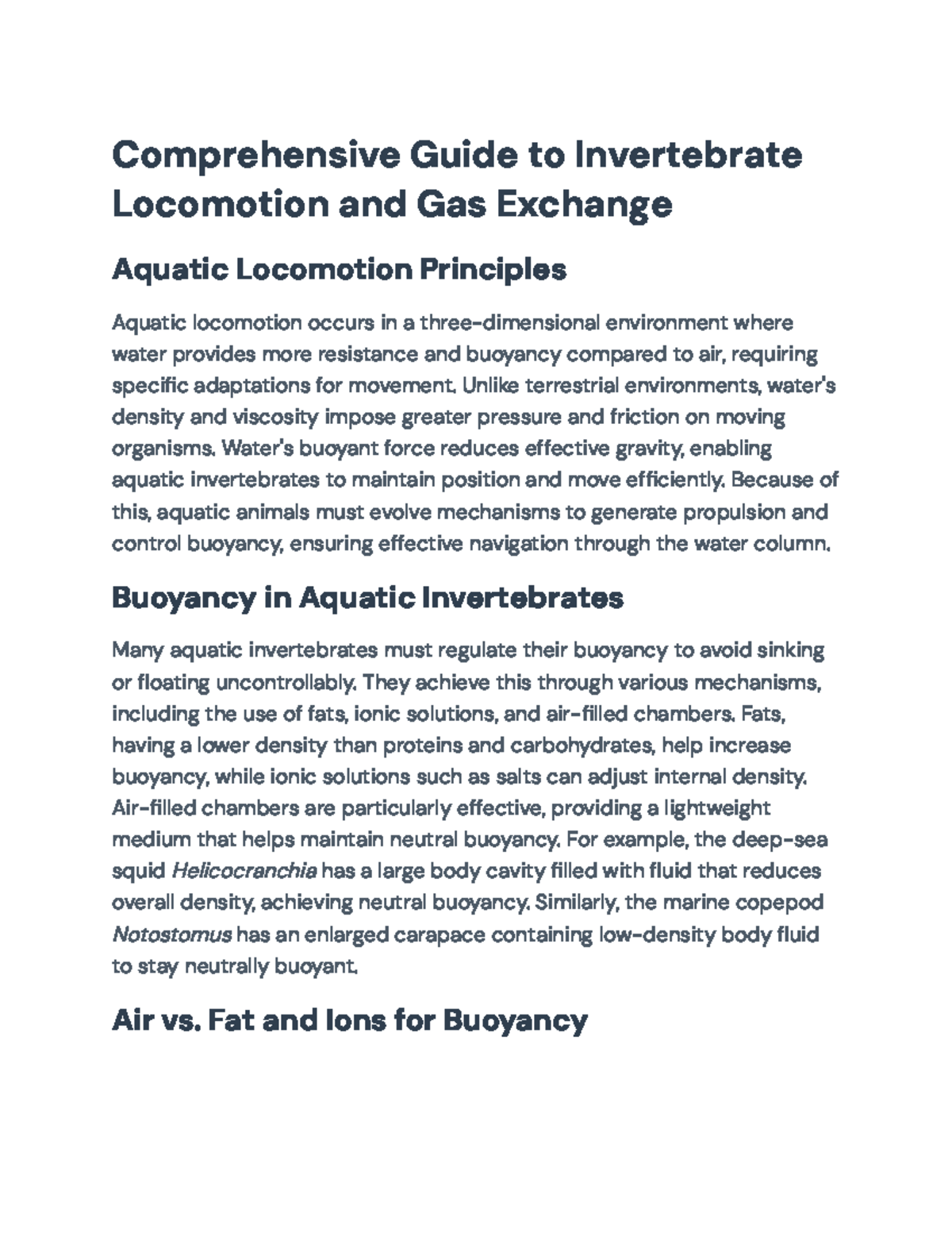 Comprehensive Study of Invertebrate Locomotion & Gas Exchange (BIO 101 ...