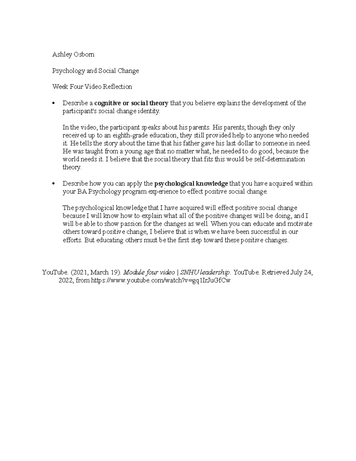 Psych and soc proj 1 - Project 1 - Ashley Osborn Psychology and Social ...