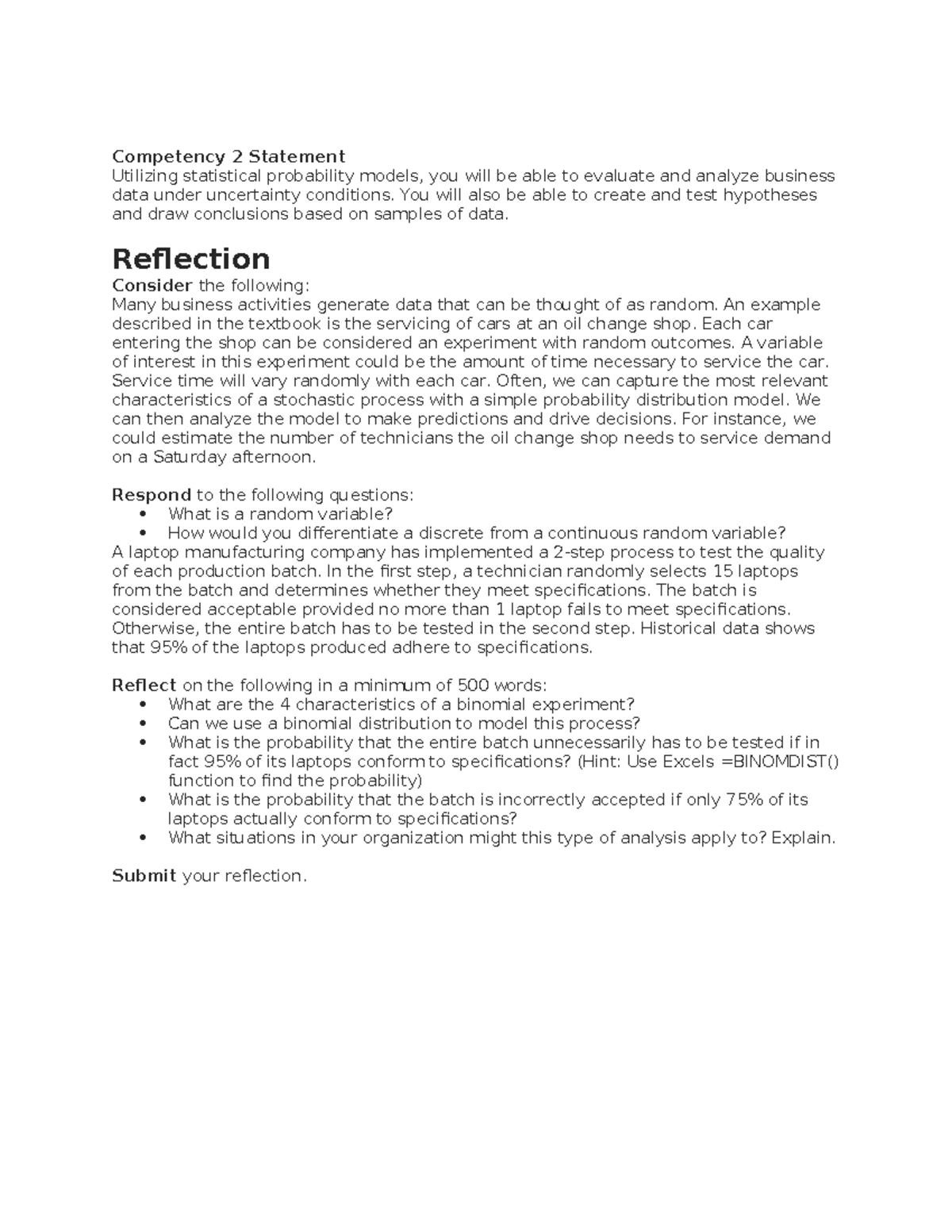 Datcb-565 Competency 2 Reflection: Analyzing Binomial Probability in ...