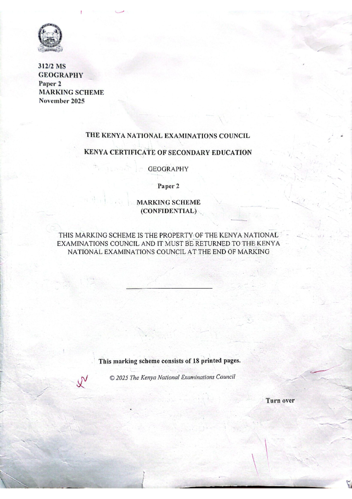 KCSE GEOGRAPHY Paper 2 Marking Scheme 2025 - Study Guide - Studocu