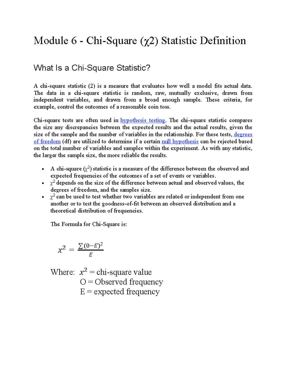 Chi Square Method of Hypothesis Testing - Module 6 - Chi-Square (χ2 ...