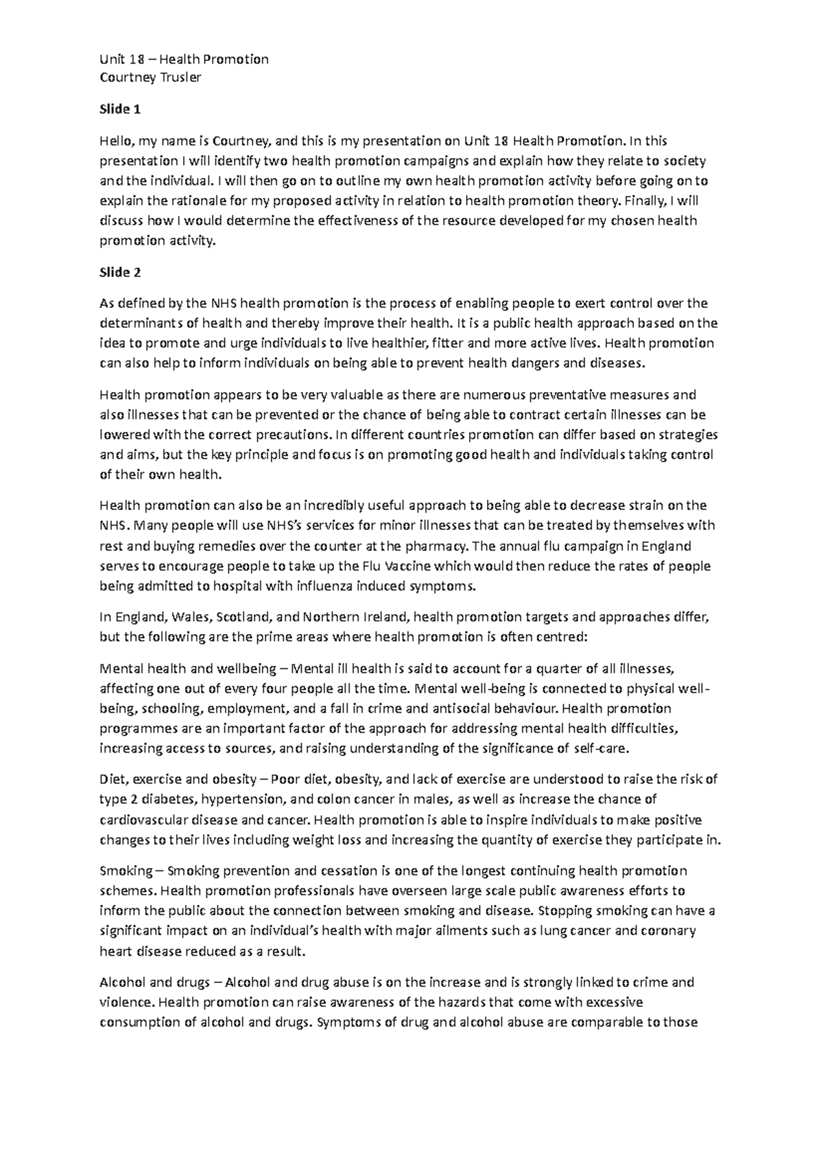 Unit 18 - Health Promotion: Exploring Strategies and Campaigns - Studocu