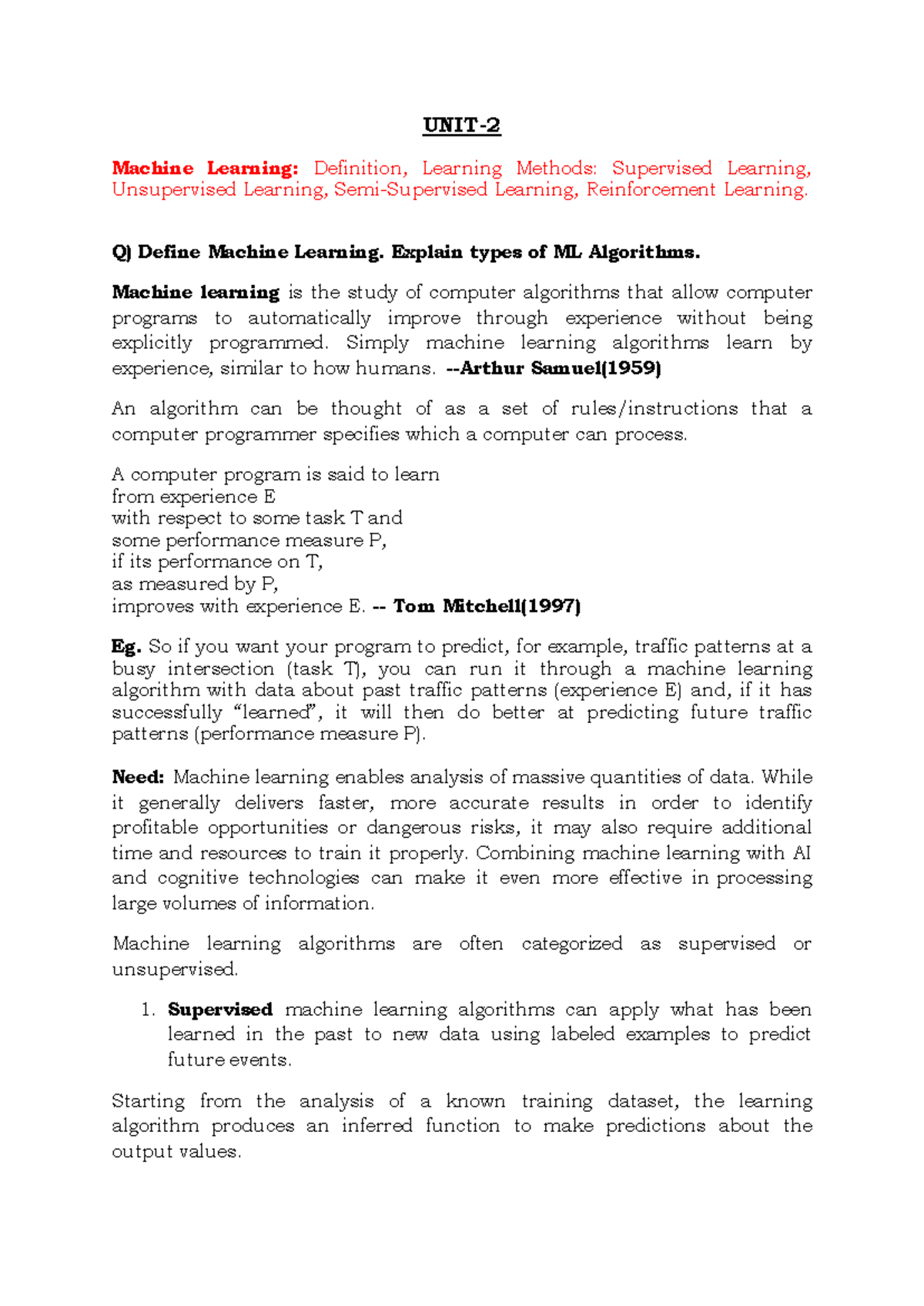 AITools Unit-2: Understanding Machine Learning Algorithms and Methods ...