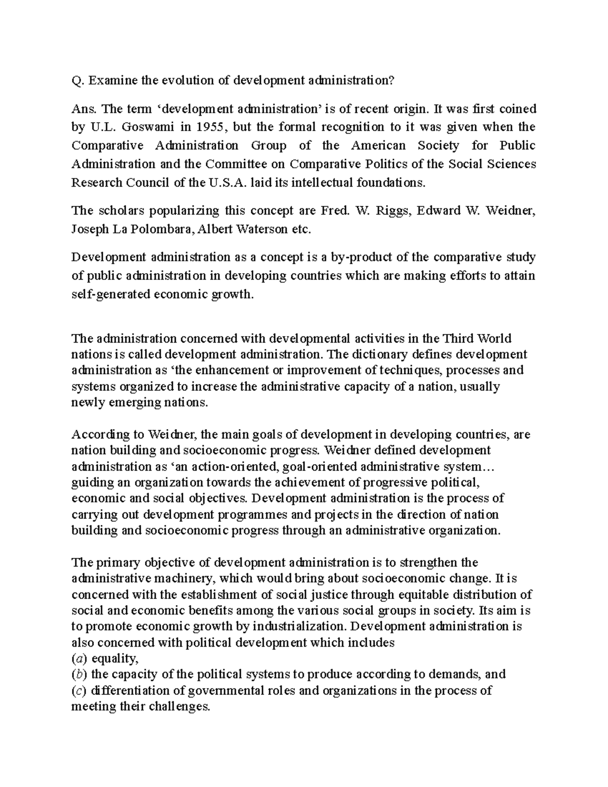 Evolution and Key Features of Development Administration - Studocu