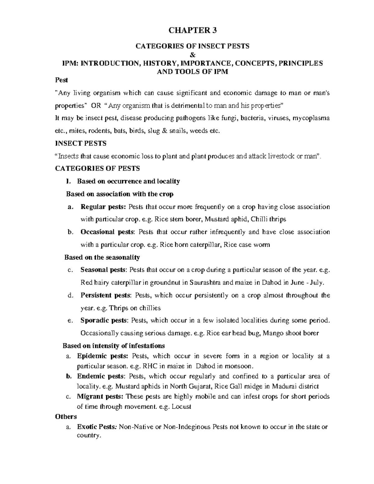 CHAPTER 3: CATEGORIES OF INSECT PESTS IN IPM - INTRODUCTION ...