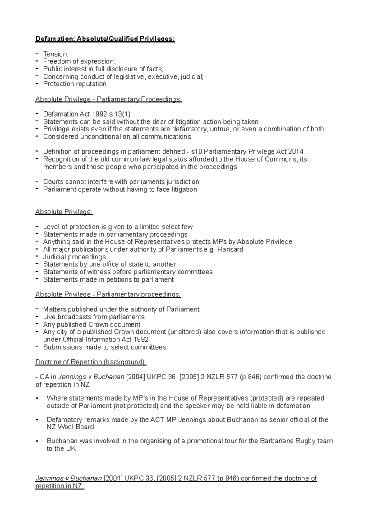 Defamation Law: Absolute & Qualified Privileges Overview - Studocu
