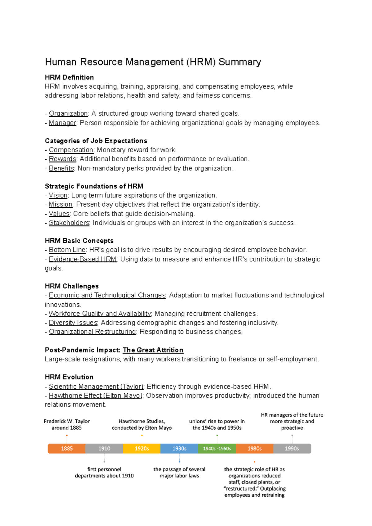 HR summary - Resumen corto - Human Resource Management (HRM) Summary ...