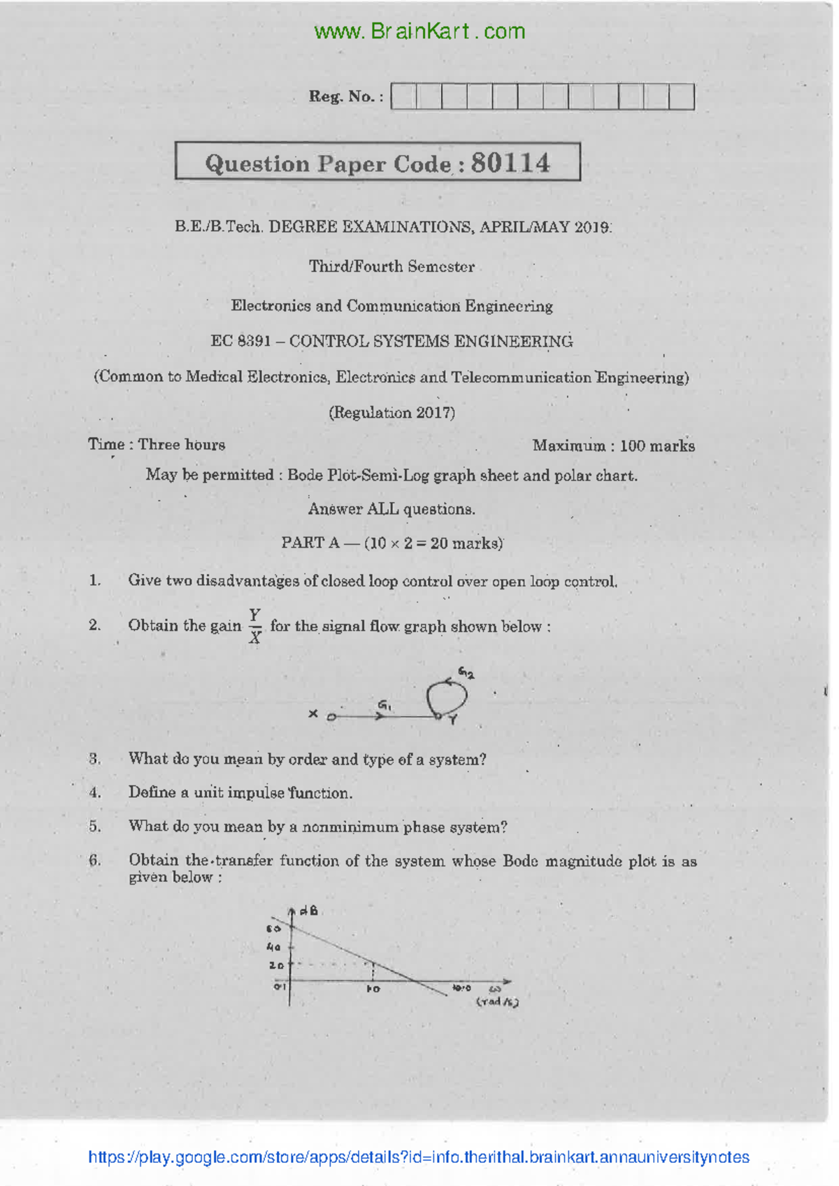 Control Systems Engineering - EC8391 2017 Reg - QP April/May 2019 - Studocu