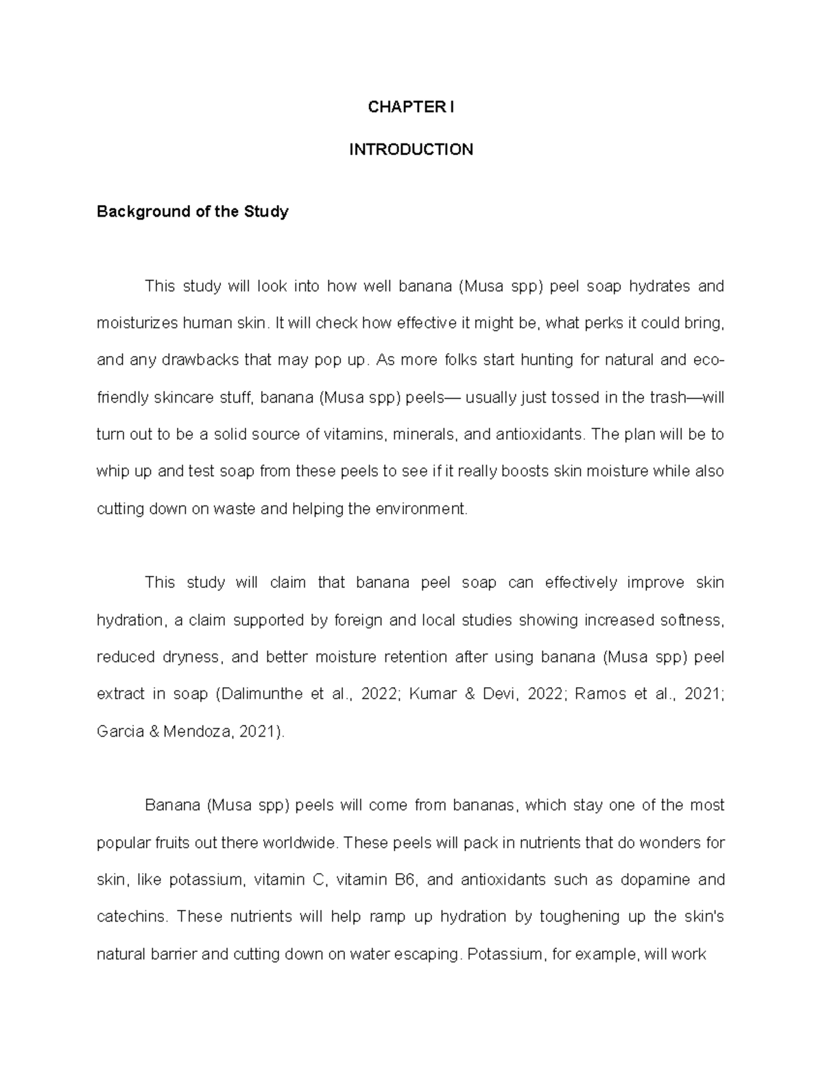 CHAPTER I: Introduction to Banana Peel Soap for Skin Hydration - Studocu