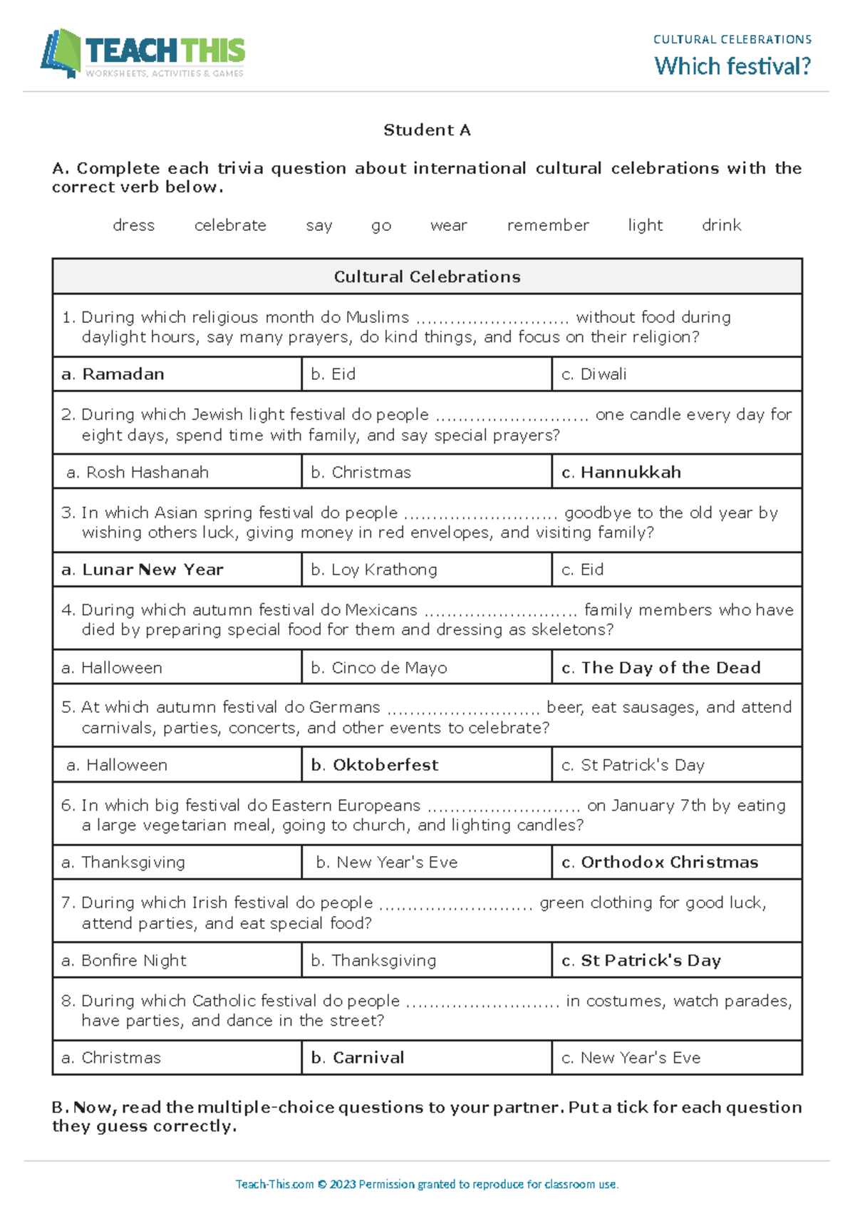 CULTURAL CELEBRATIONS WORKSHEETS & ACTIVITIES - Studocu