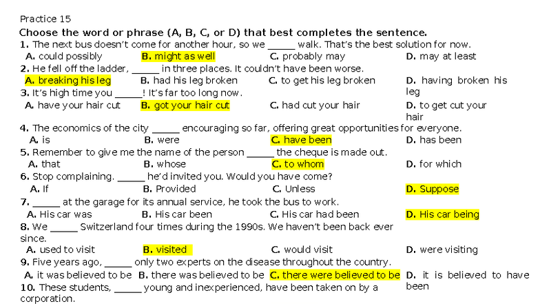 Practice 15 - English Language Completion Exercises - Studocu