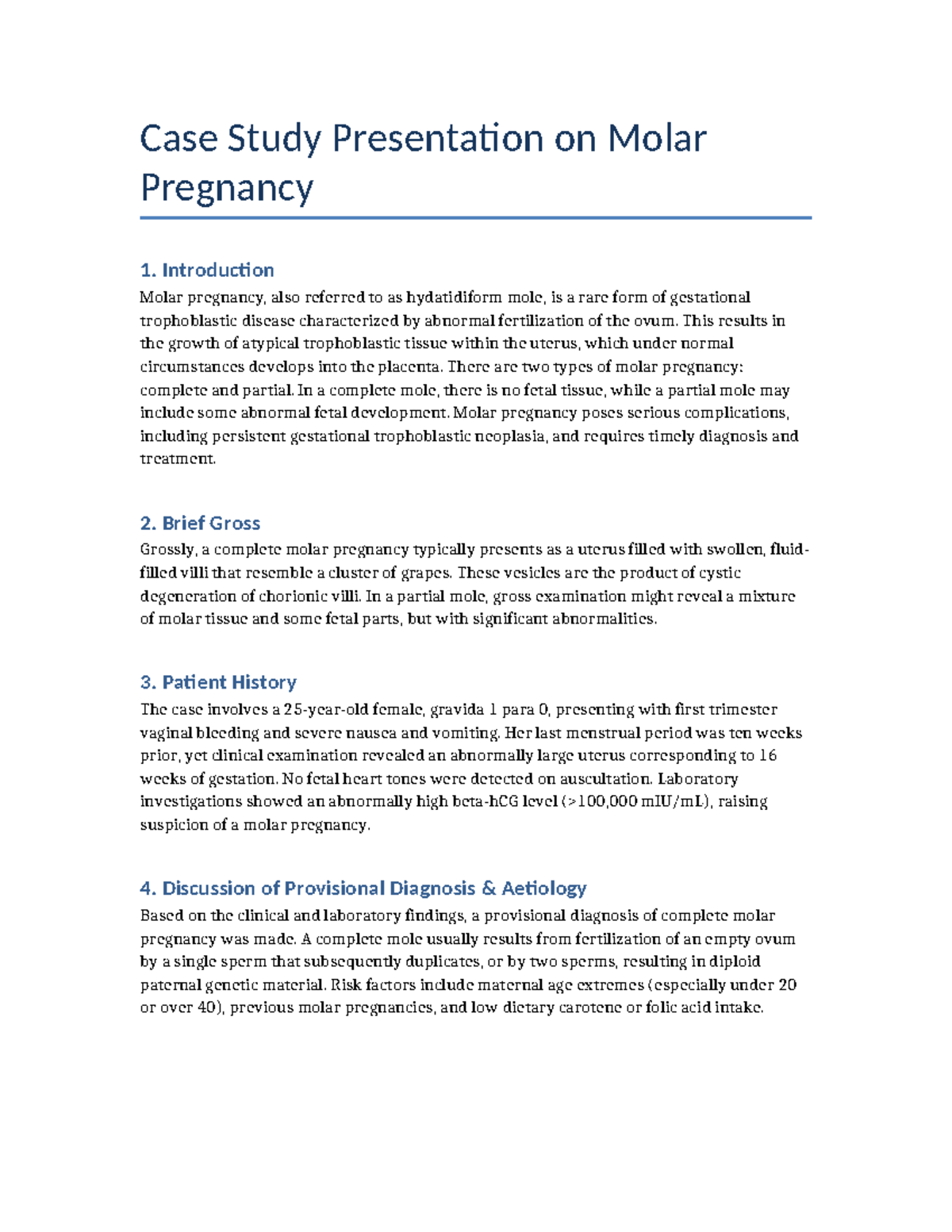 Molar Pregnancy Case Study Presentation: Overview and Diagnosis - Studocu