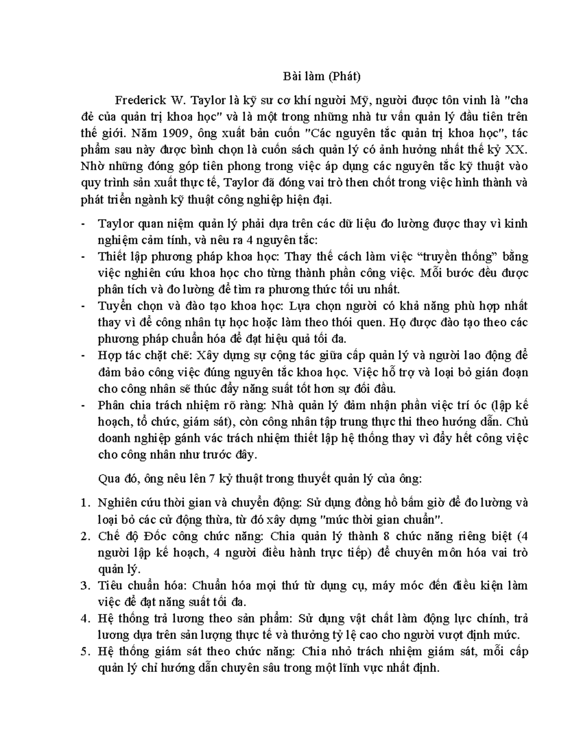 Bài làm về Frederick W. Taylor - GHT: Nguyên tắc quản trị khoa học ...