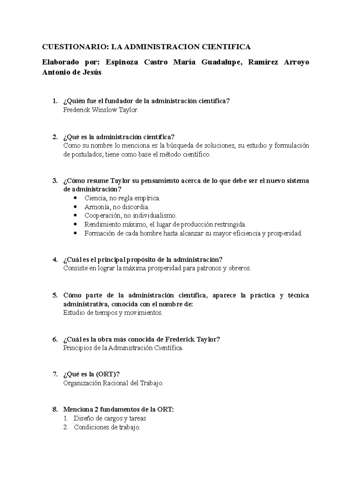 Cuestionario sobre Administración Científica - Cód. AC-101 - Studocu
