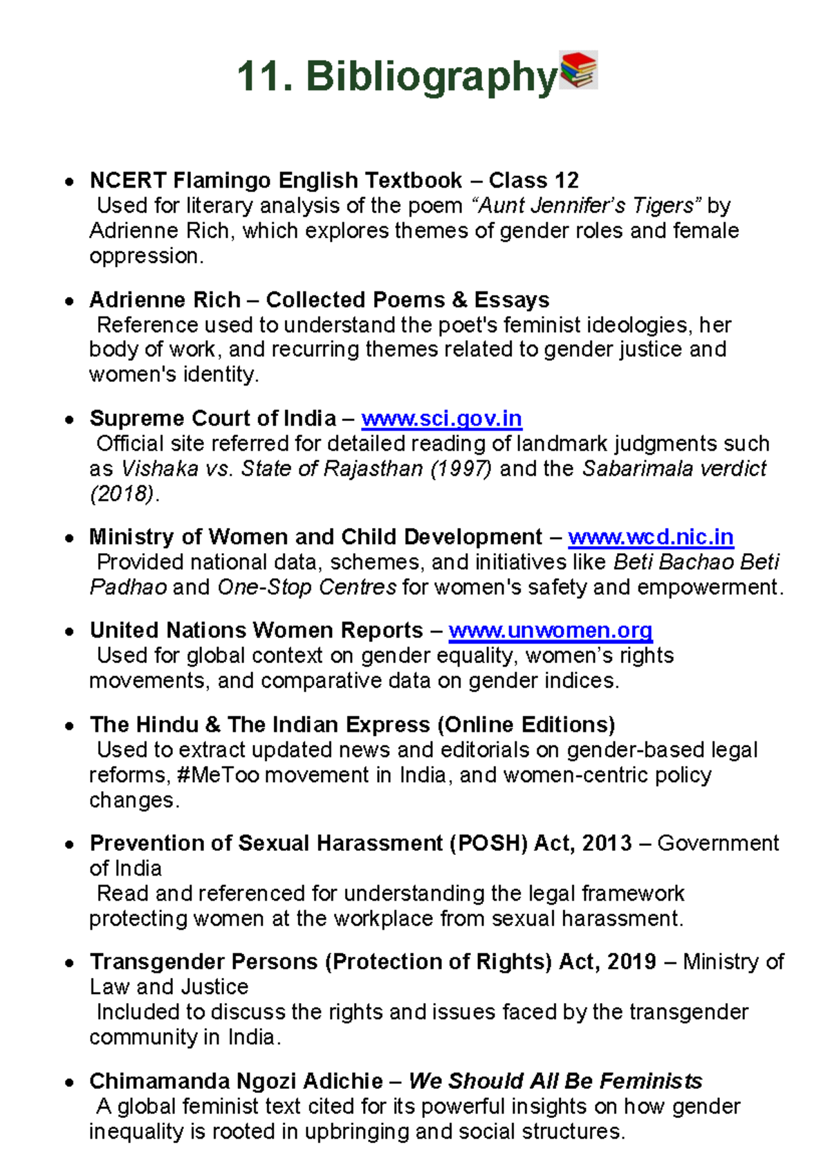 Bibliography for Literary Analysis: Gender Roles & Feminism in Class 12 ...