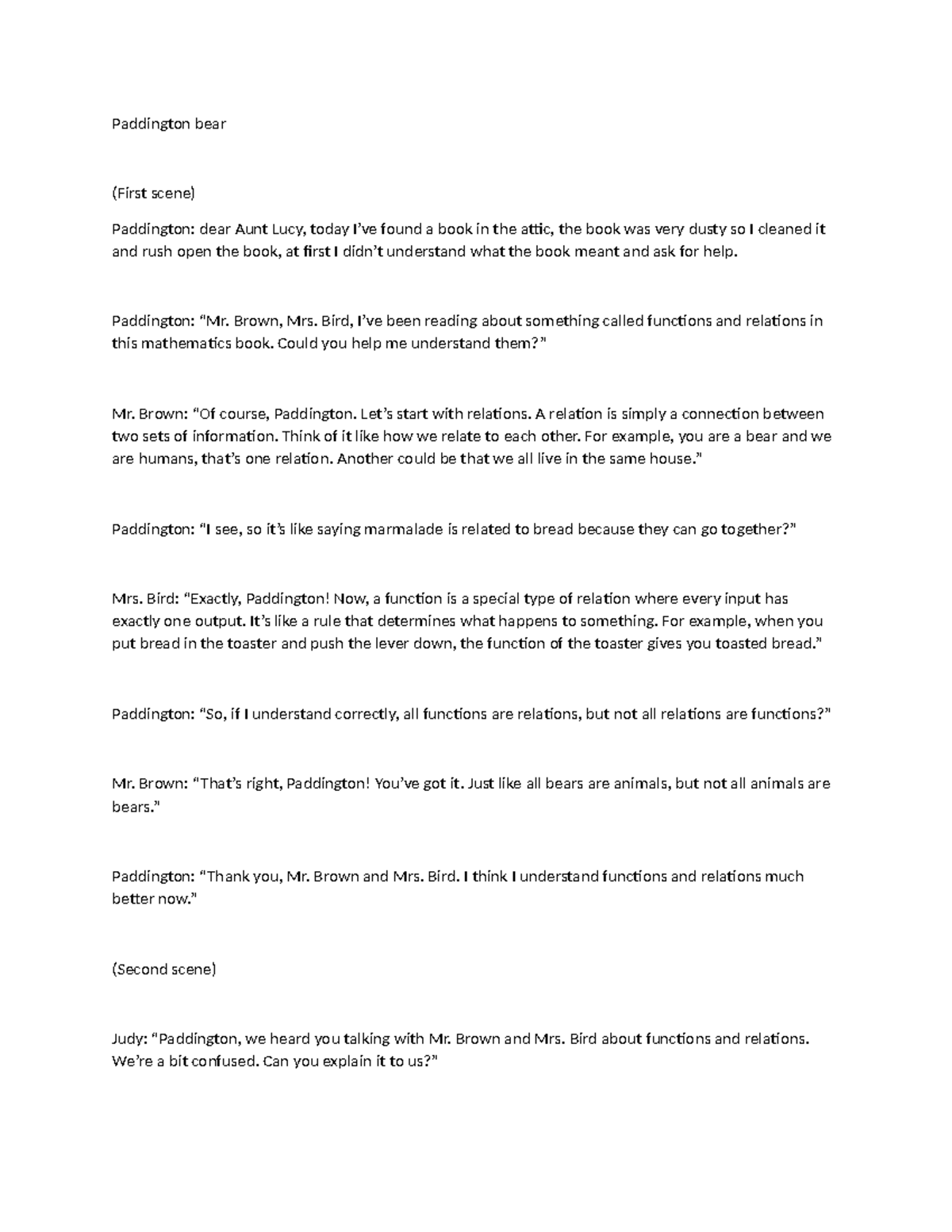 Paddington bear - Script for a play - Paddington bear (First scene ...