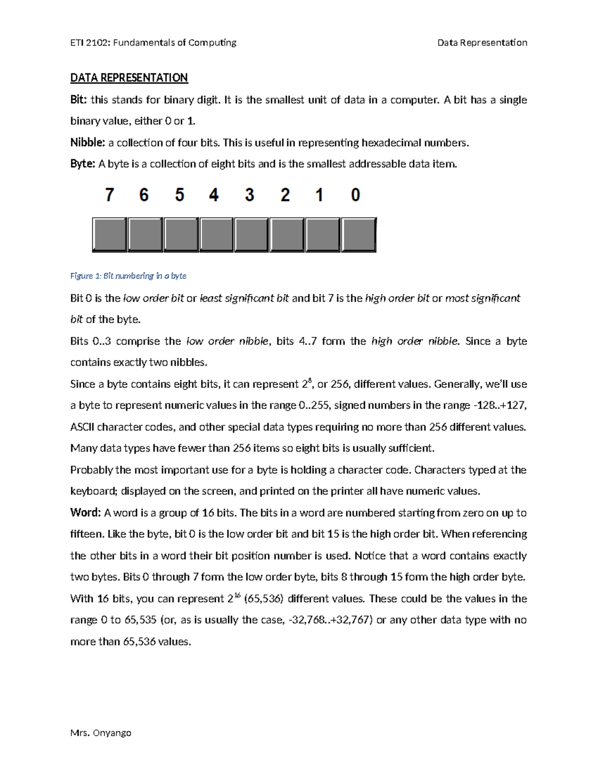 ETI 2102: Fundamentals of Computing - Data Representation Basics - Studocu
