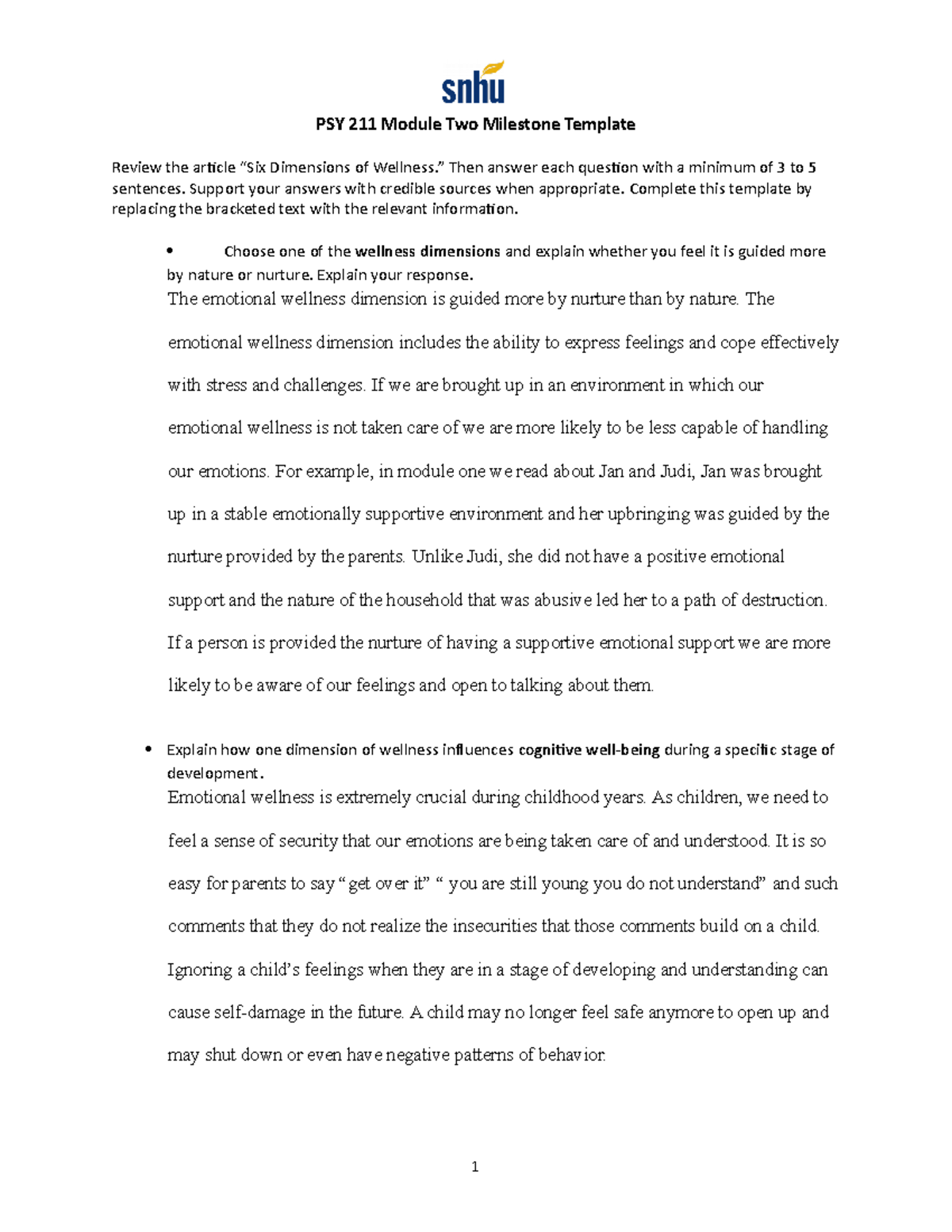 PSY 211 Module Two Milestone - ” Then answer each question with a ...