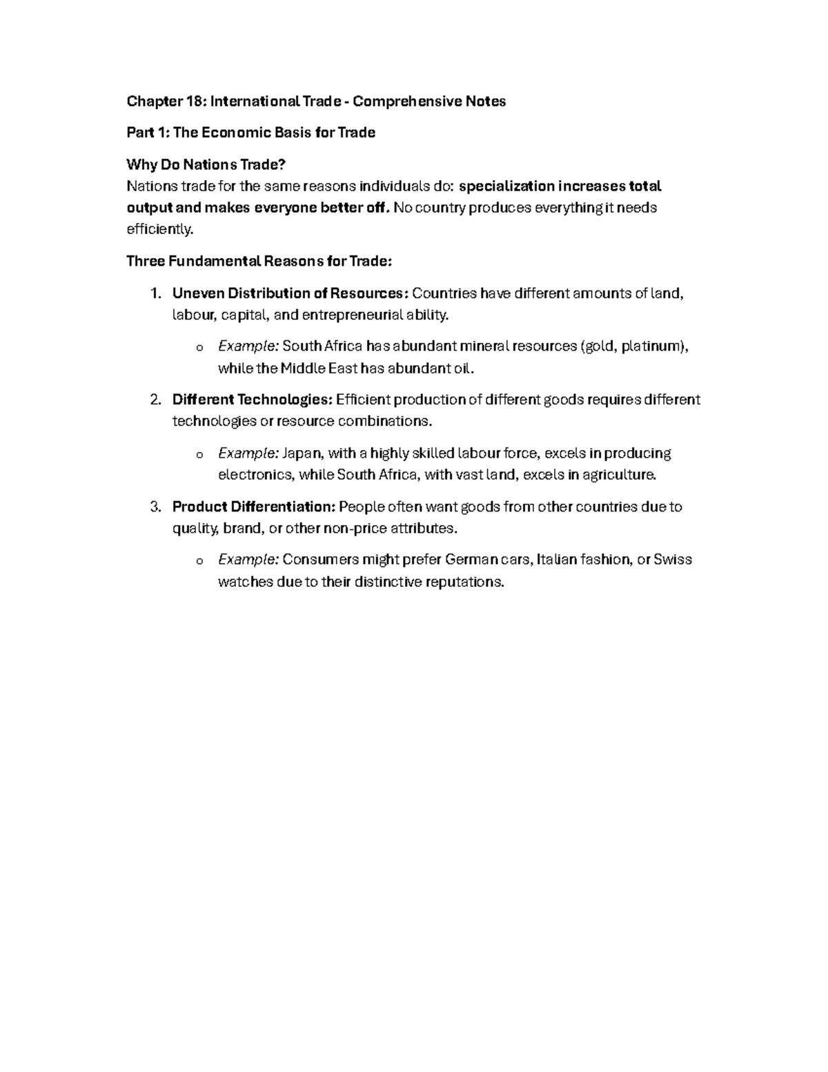 Chapter 18: International Trade Notes - Economic Basis & Comparative ...