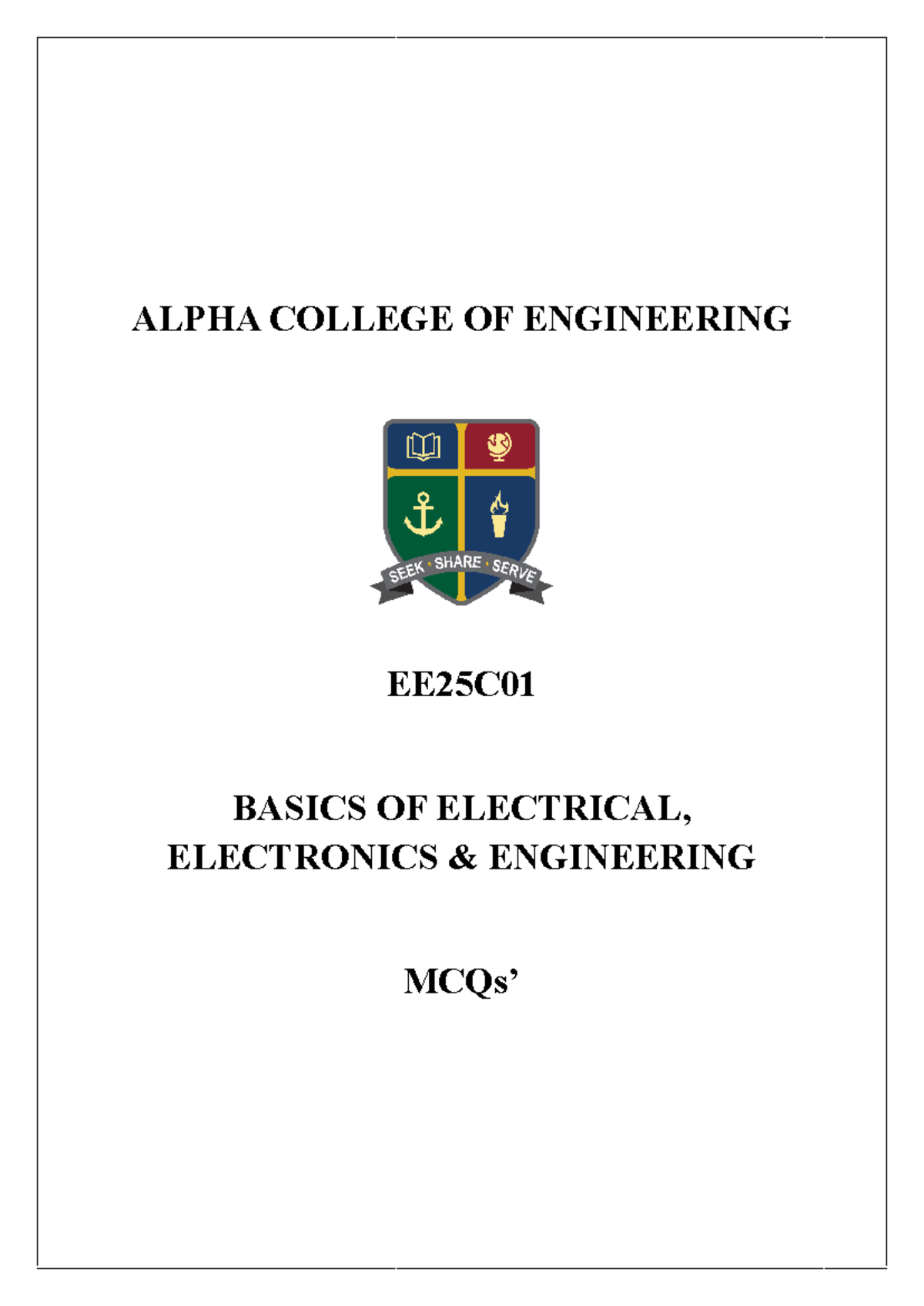 EE25C01 Unit 1 MCQs on DC Fundamentals in BEEE - Studocu