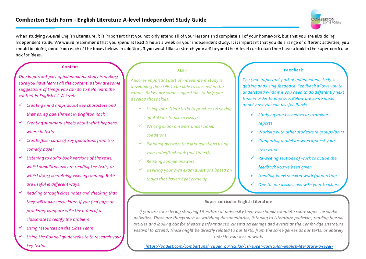 English Lit A-Level - Independent Study Strategies Guide - Studocu