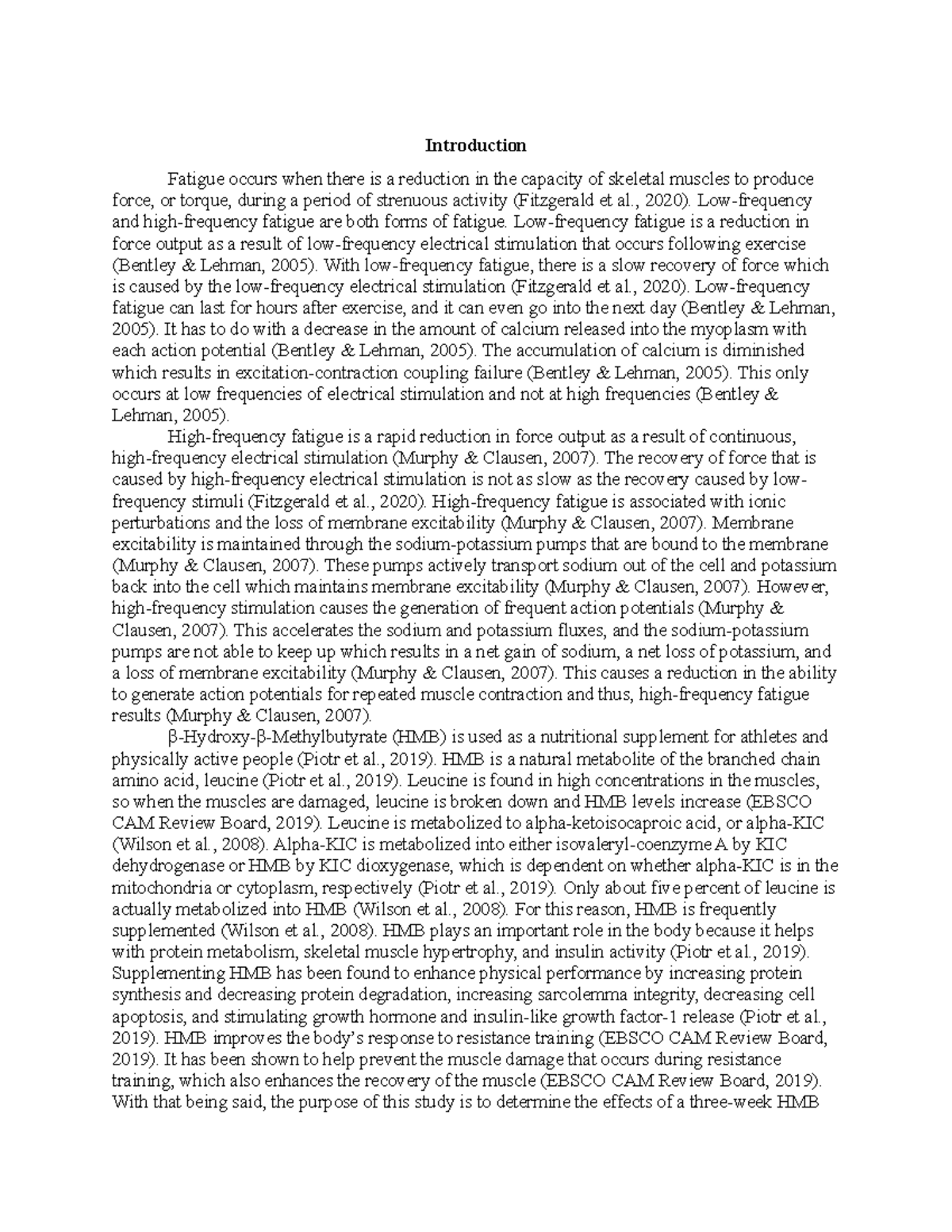 Exercise Physiology Lab (EXPH 401) - Lab Report 4 on HMB & Fatigue ...