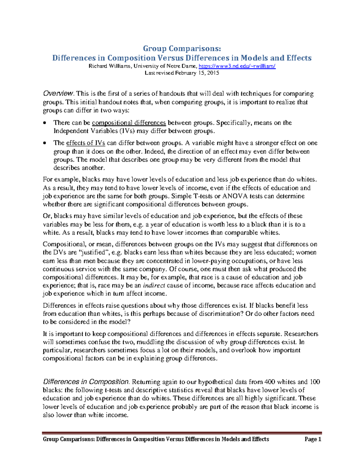 Group Comparisons: Differences in Composition Versus Differences in ...