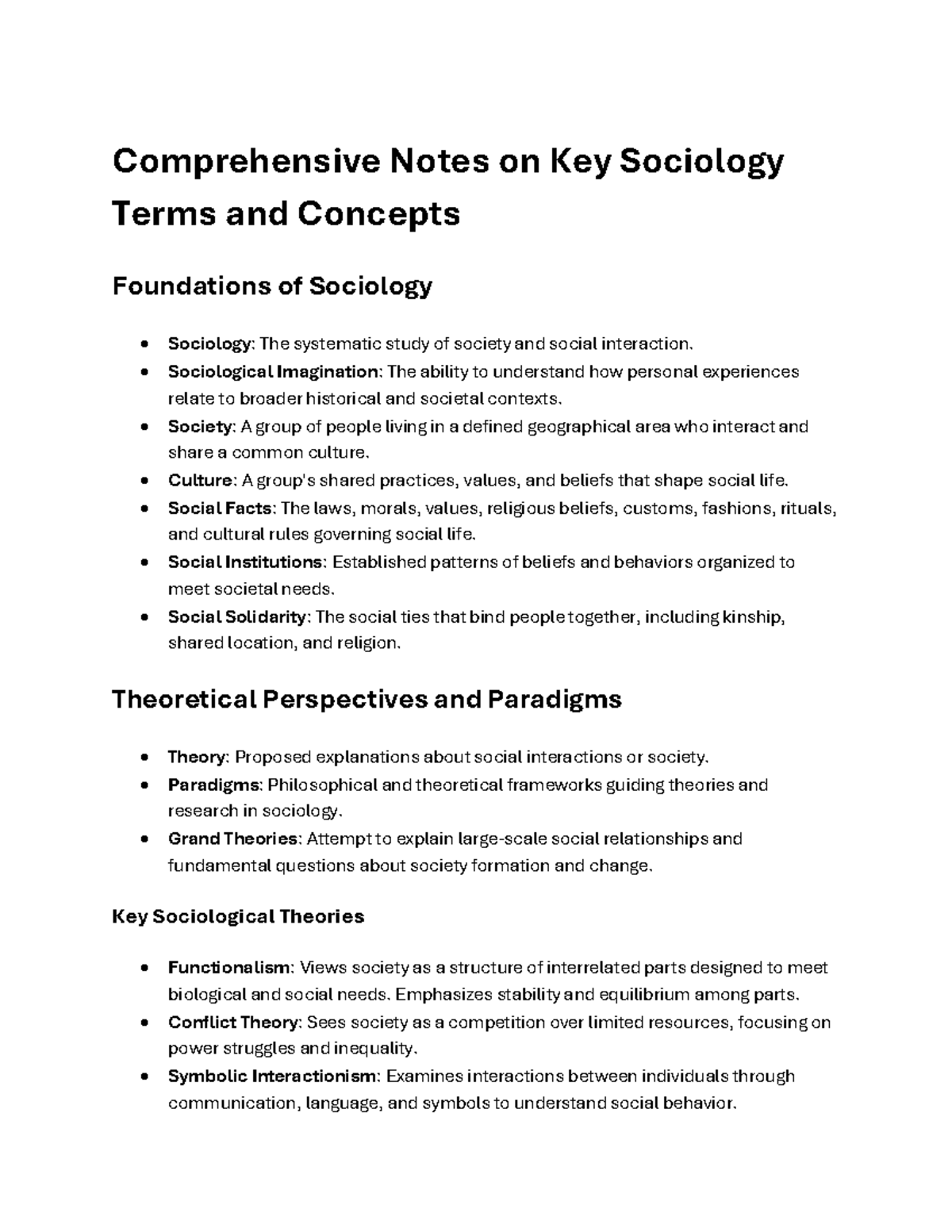 Sociology 101: Key Terms & Concepts Summary - Chapter 1 Notes - Studocu