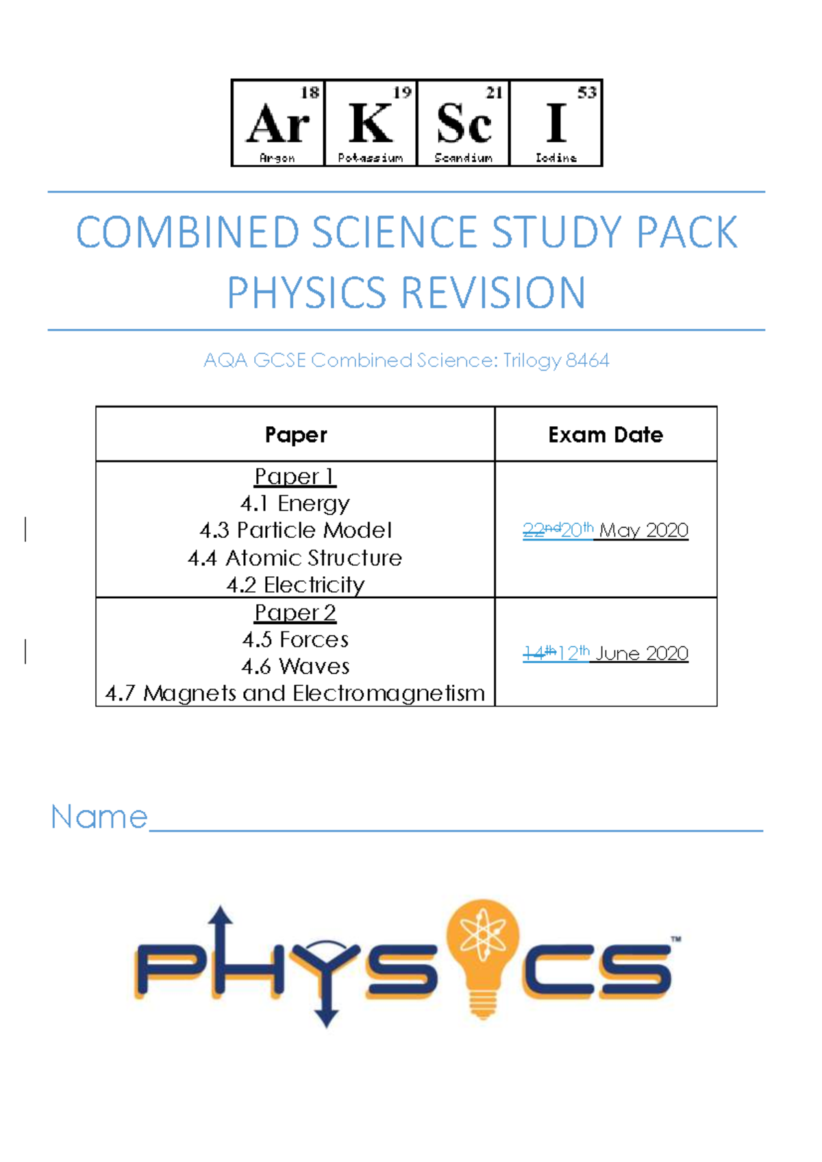 YEAR 11 GCSE Physics Revision Study Pack: Combined Science 8464 - Studocu