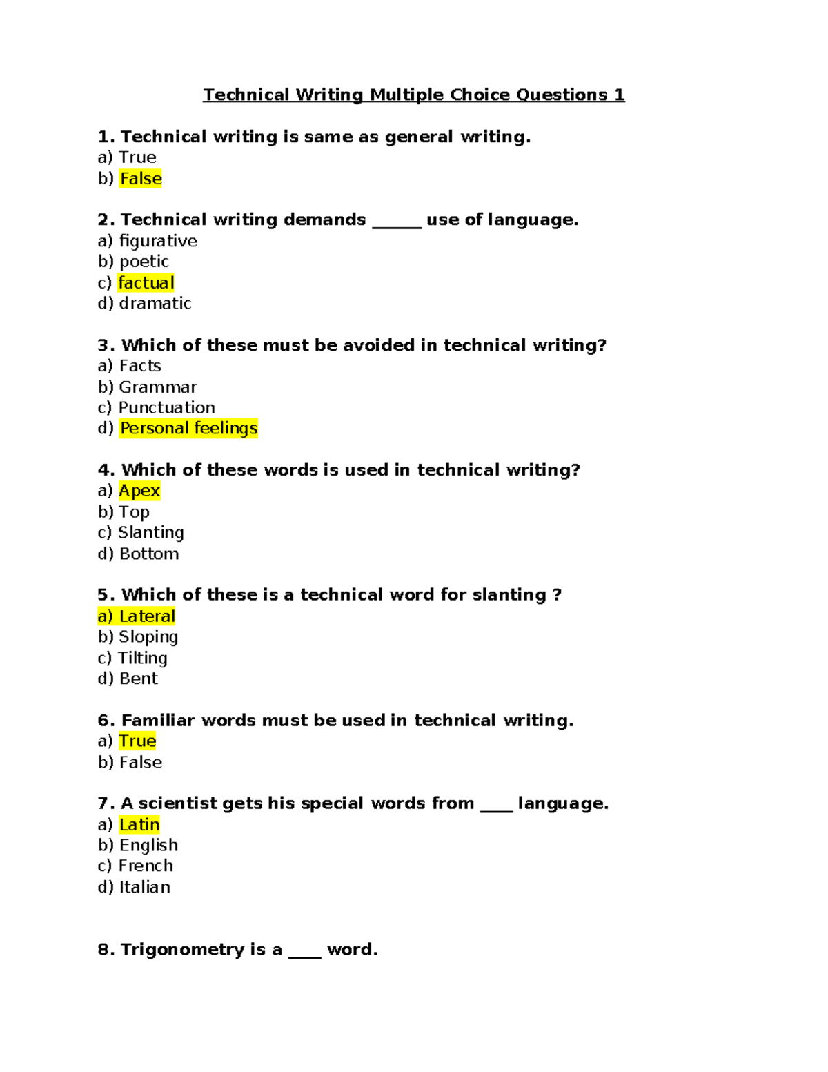 Technical Writing MCQ 2024ws: Comprehensive Multiple Choice Questions ...