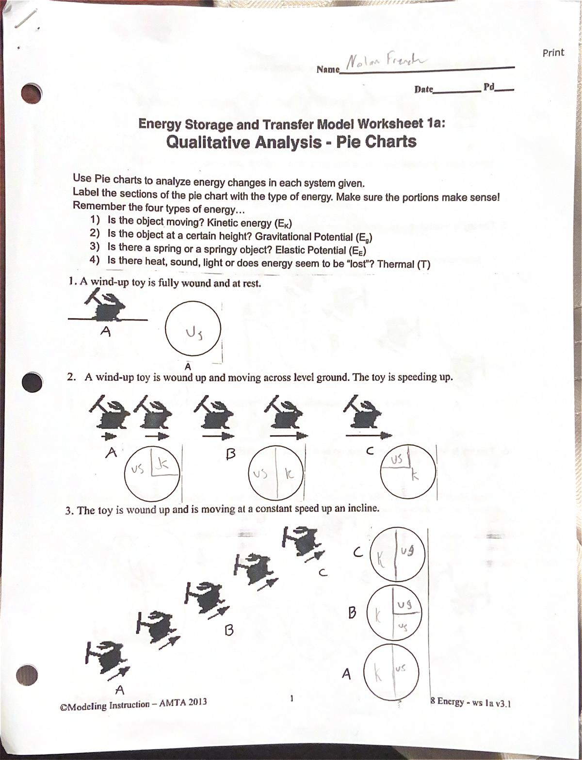 Energy Storage & Transfer Model Worksheet 1a: Analyzing Energy Changes ...