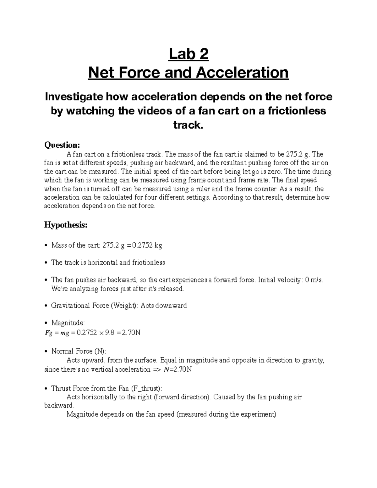 Net Force and Acceleration Lab (Physics 101) - Studocu