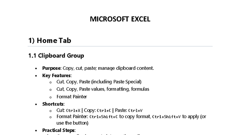 MS EXCEL: Home Tab Features & Practical Exercises Guide - Studocu