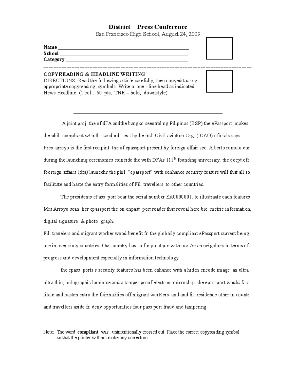 Copyreading 11 - Activity Sheet on ePassport Article Analysis - Studocu