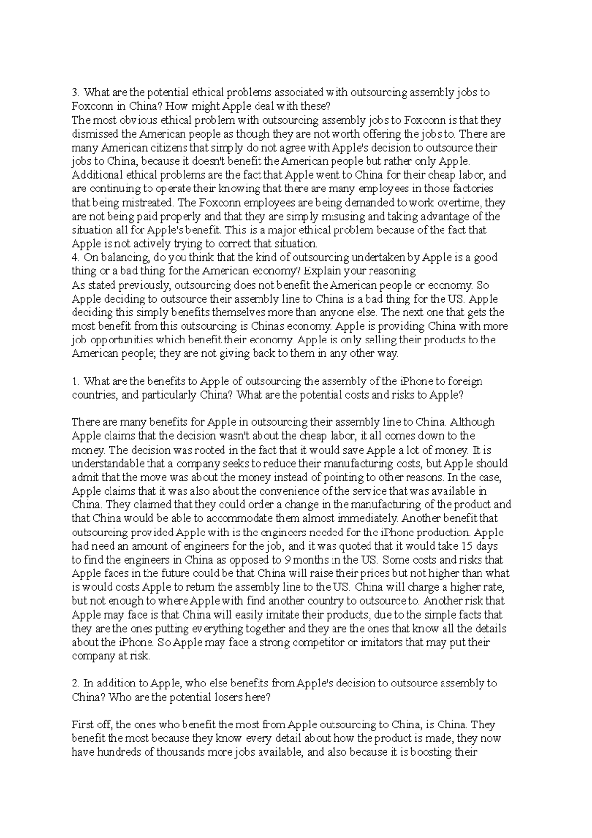 Case Study: Ethical Implications of Apple's Outsourcing to Foxconn ...