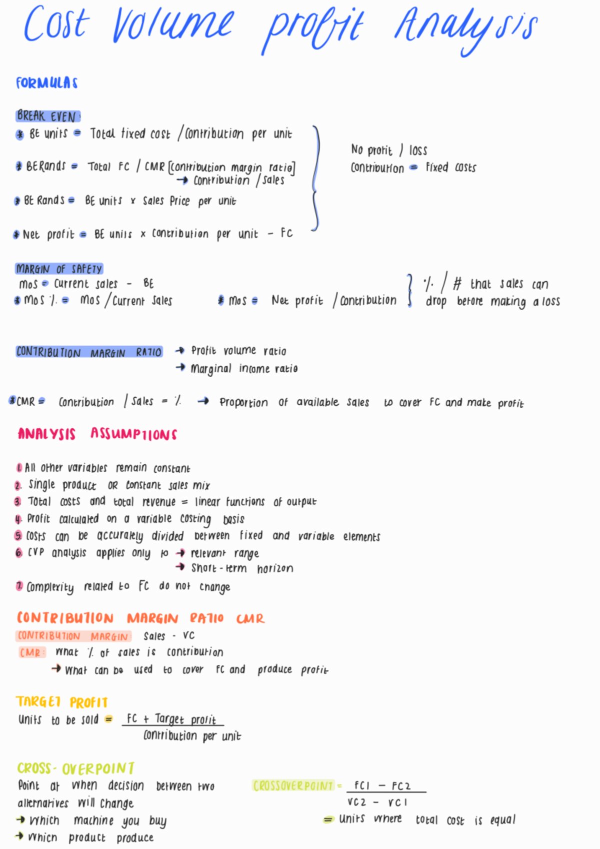 Cost Volume Profit Analysis (CVP) Formulas & Concepts - Studocu