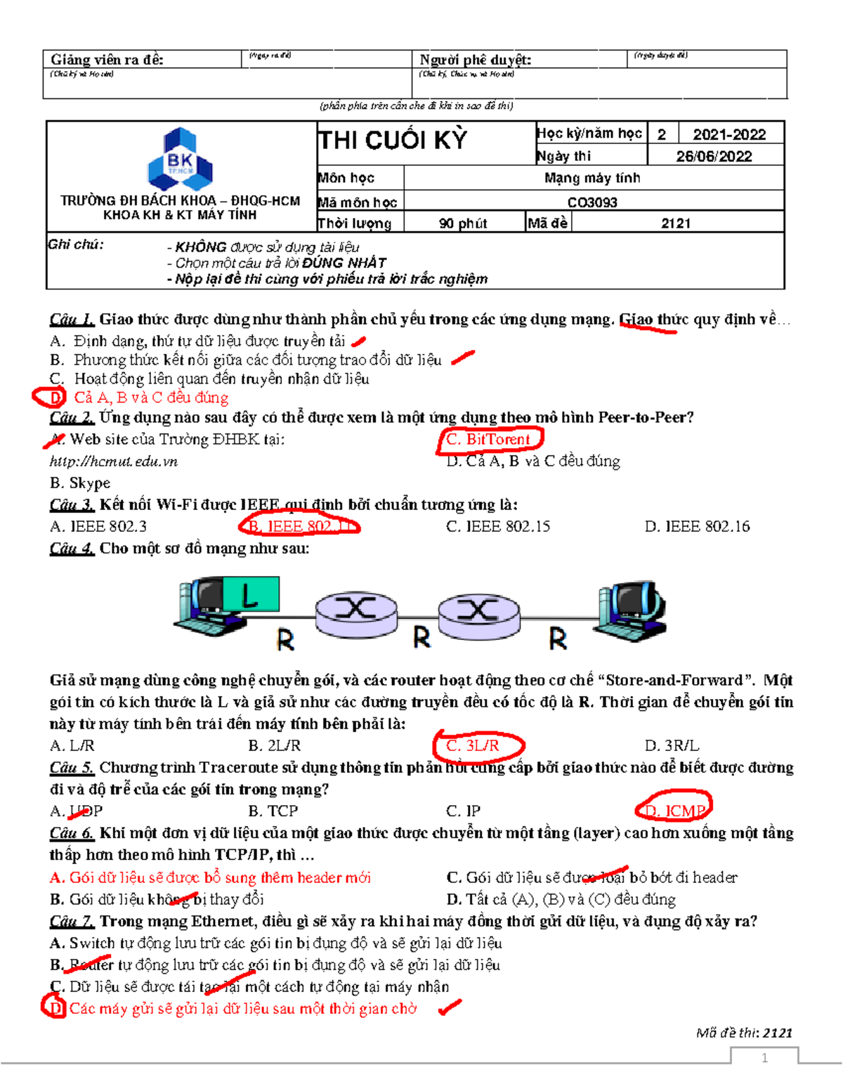 CO3093 - Final Exam Questions for Computer Networks (Mã số đề 2121) - Studocu