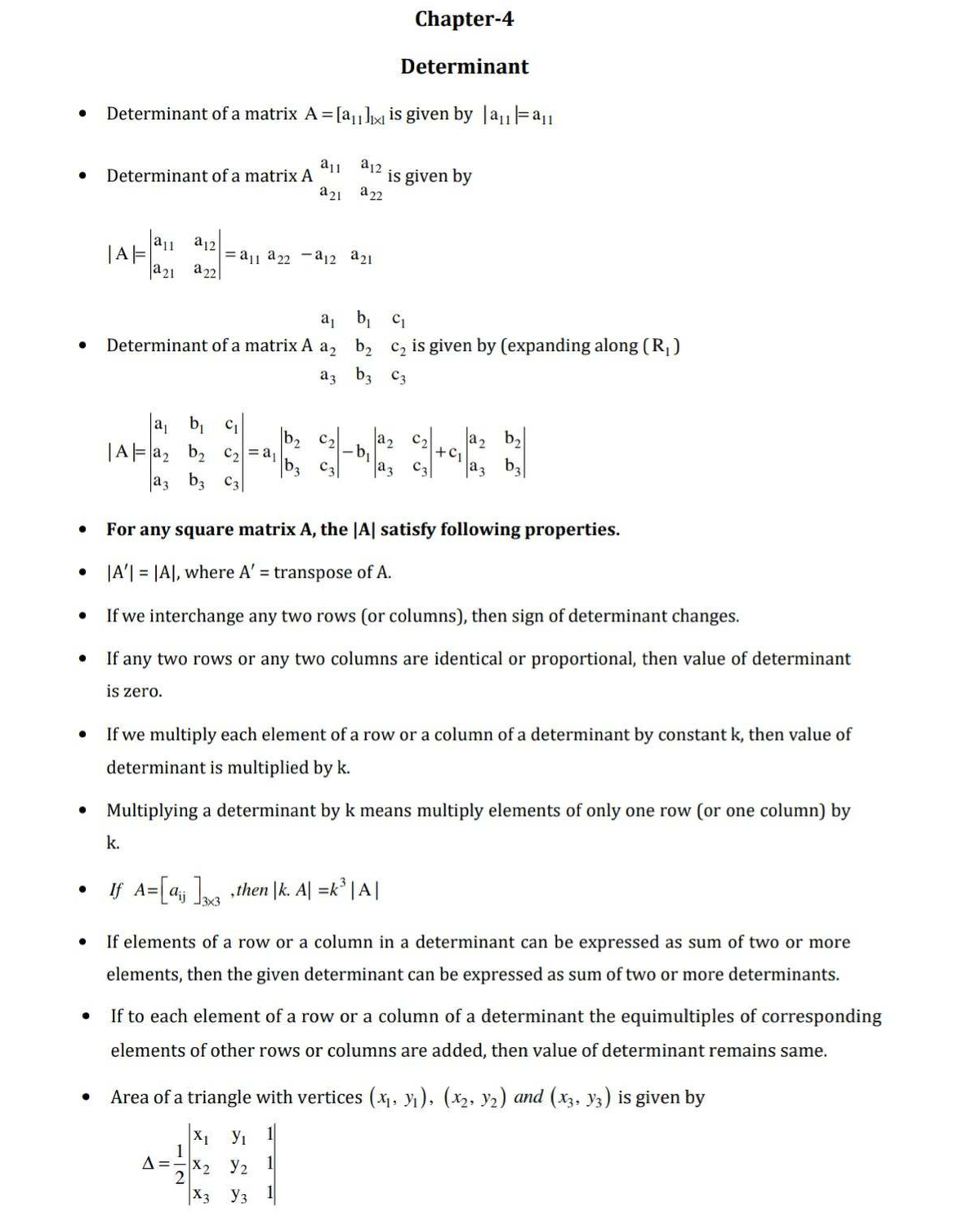Determinants Quick Revision Notes for Math 101 - Studocu