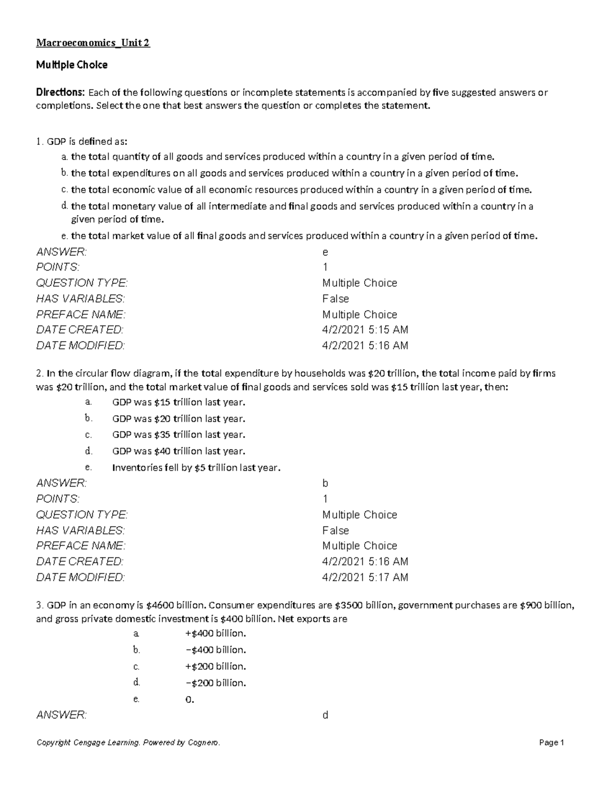 Macroeconomics Unit 2: Multiple Choice Questions and Answers - Studocu
