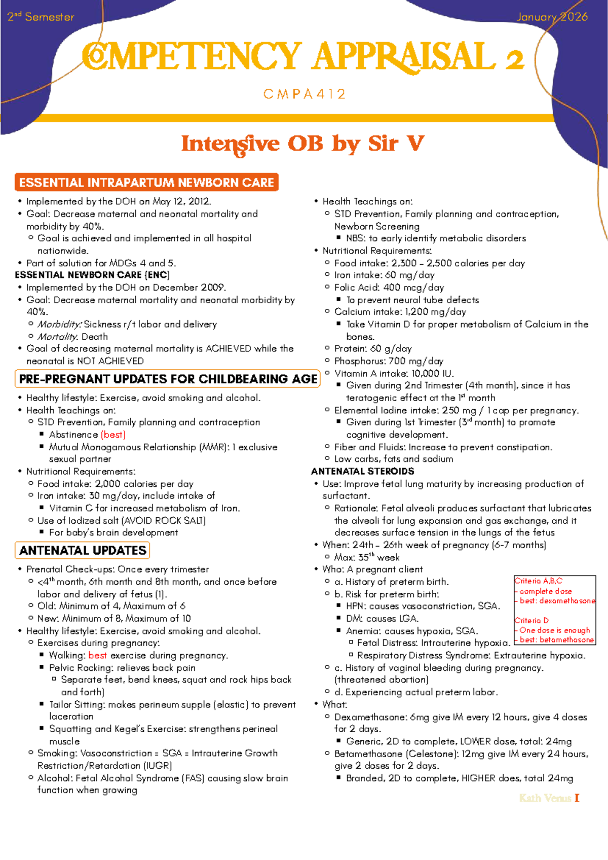 CMPA412 Intensive OB Lecture Notes: Essential Intrapartum Care - Studocu