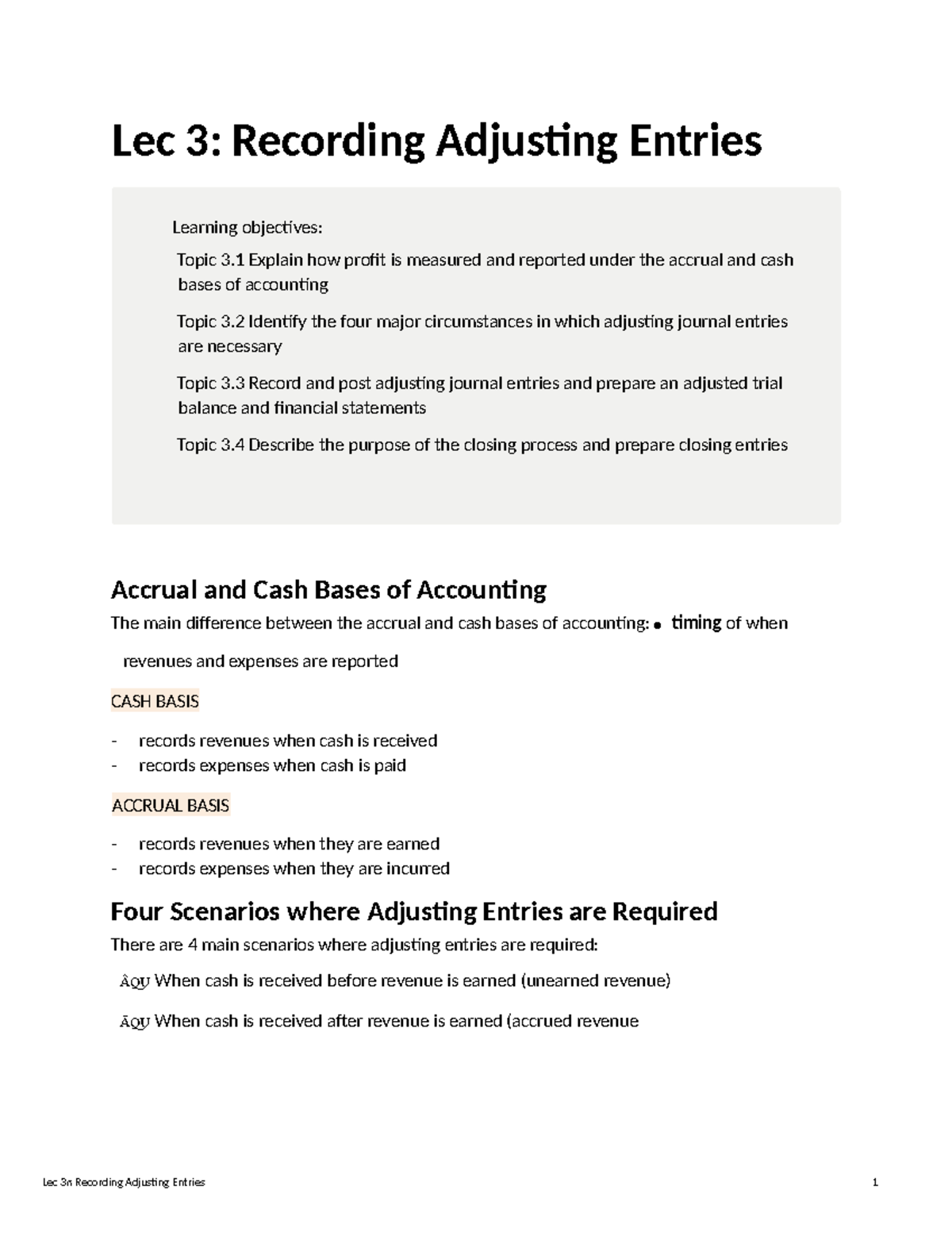 Lec 3: Adjusting Entries & Closing Process in Accounting - Studocu