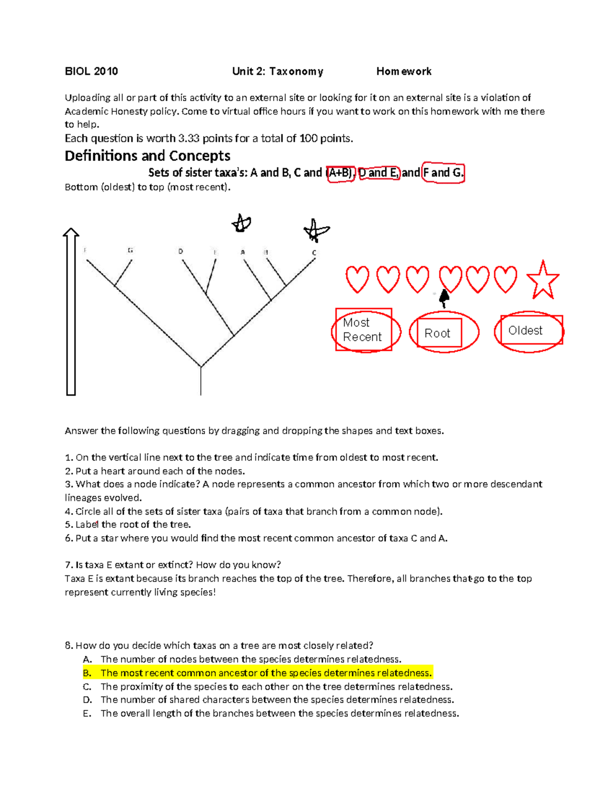 BIOL 2010 Unit 2: Taxonomy Homework and Concepts Review - Studocu