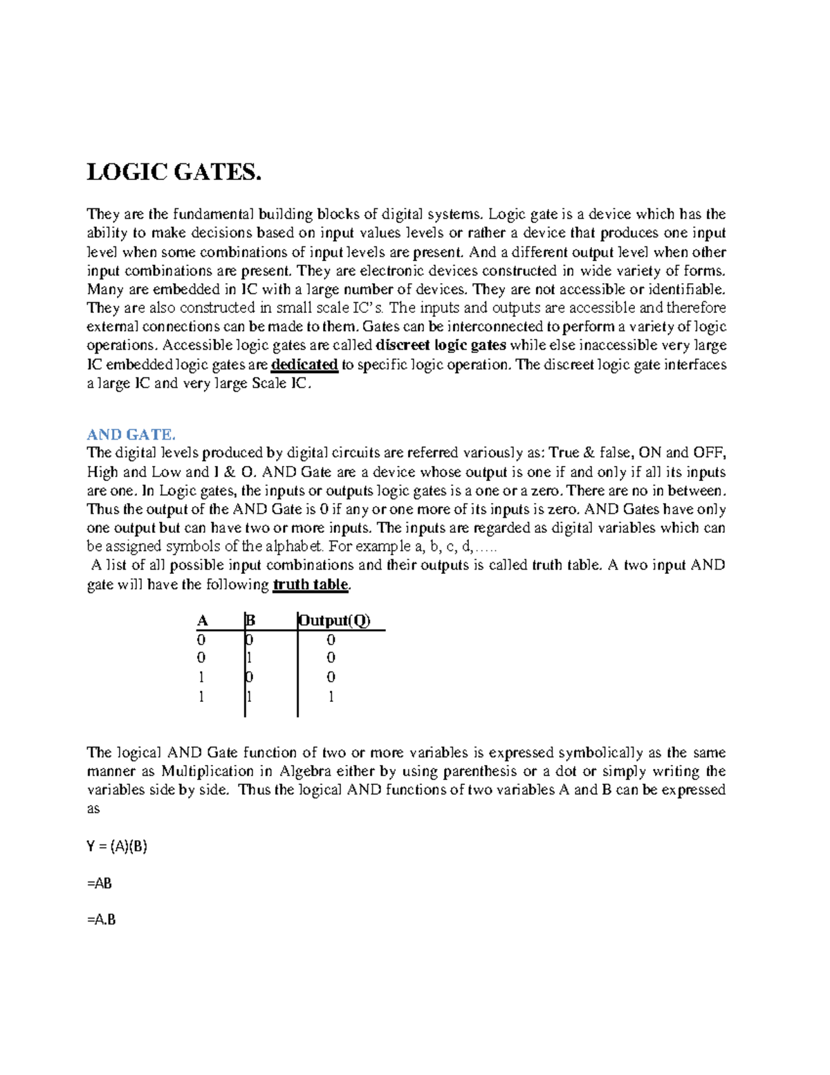 Combinational Logic - Notes (Course Code: LOGIC GATES) - Studocu