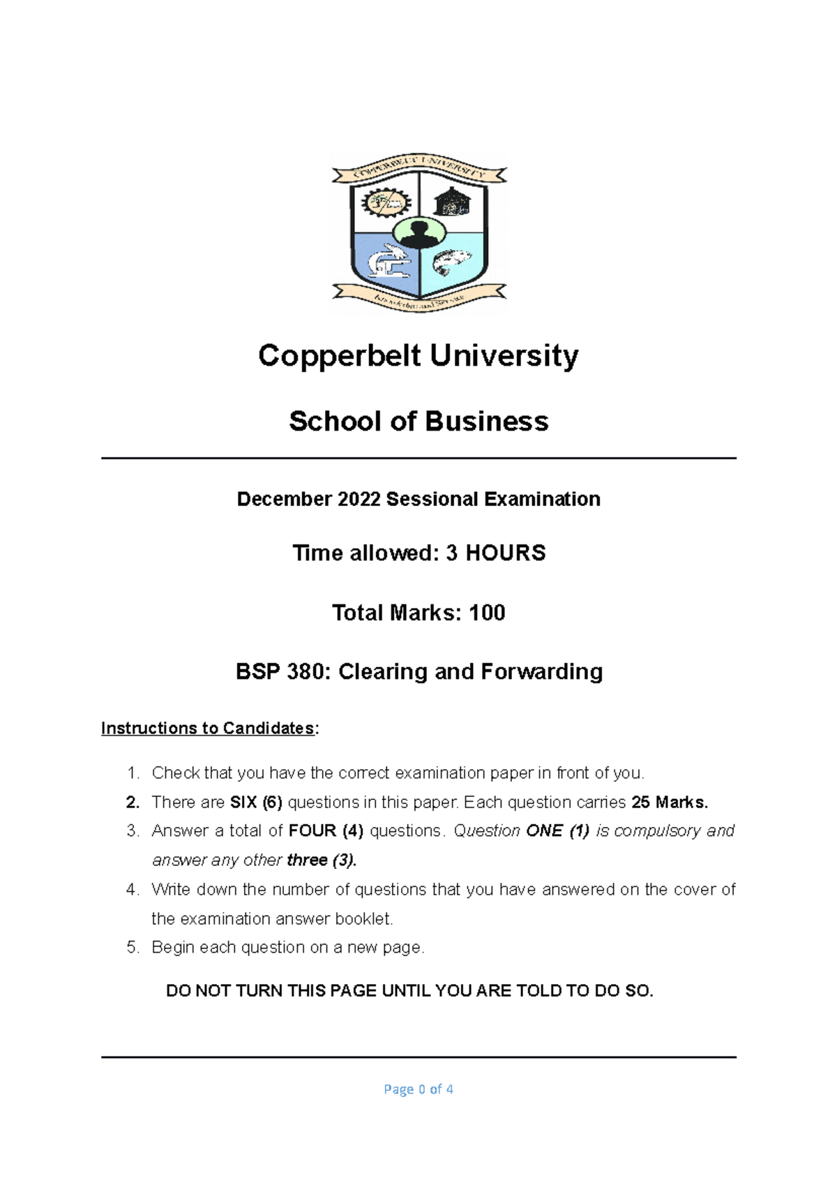 BSP 380 EXAM a DEC 2022 - Semester Exam - Copperbelt University School ...