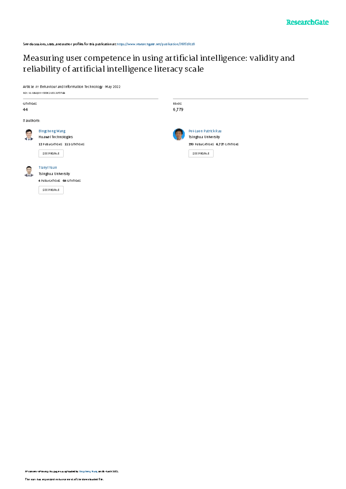 Validity and Reliability of the AI Literacy Scale for User Competence - Studocu