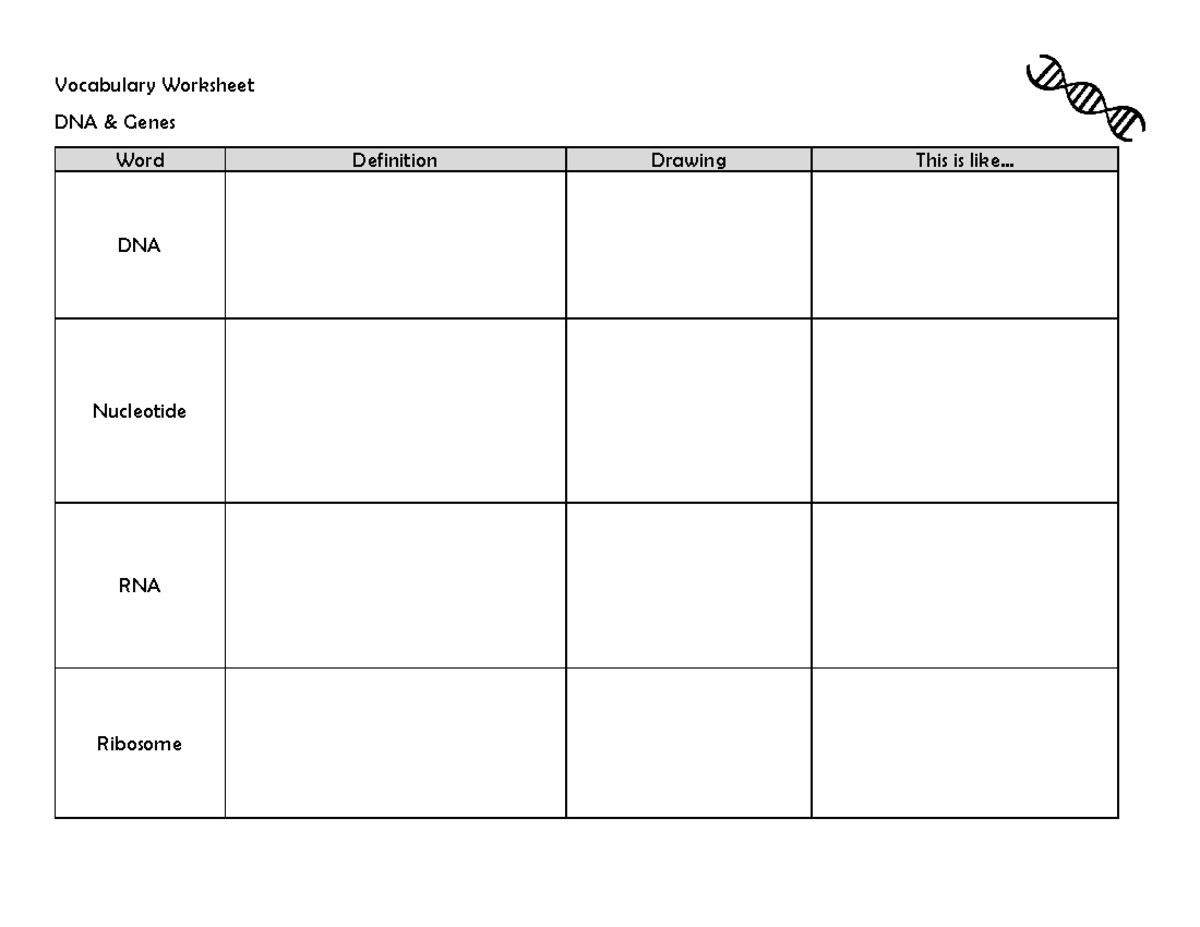 Vocabulary Worksheet Heredityand DNA-1 - Biological Psychology ...