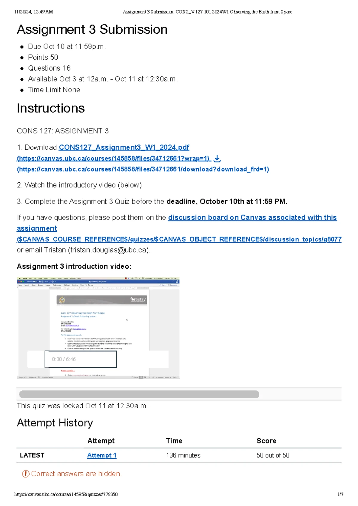 CONS 127 Assignment 3 Quiz Submission Overview 2022W2 - Studocu