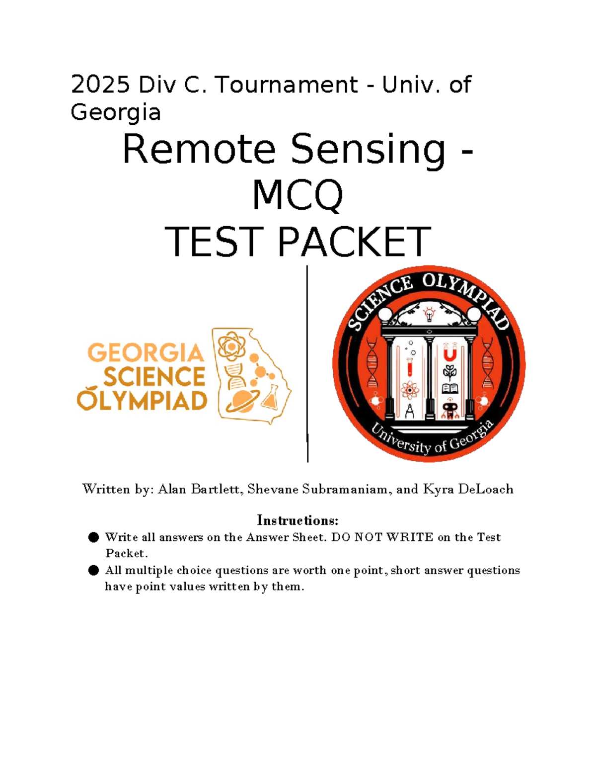 FALL25 Remote Sensing MCQ Test Packet for 2025 Div C. Tournament - Studocu